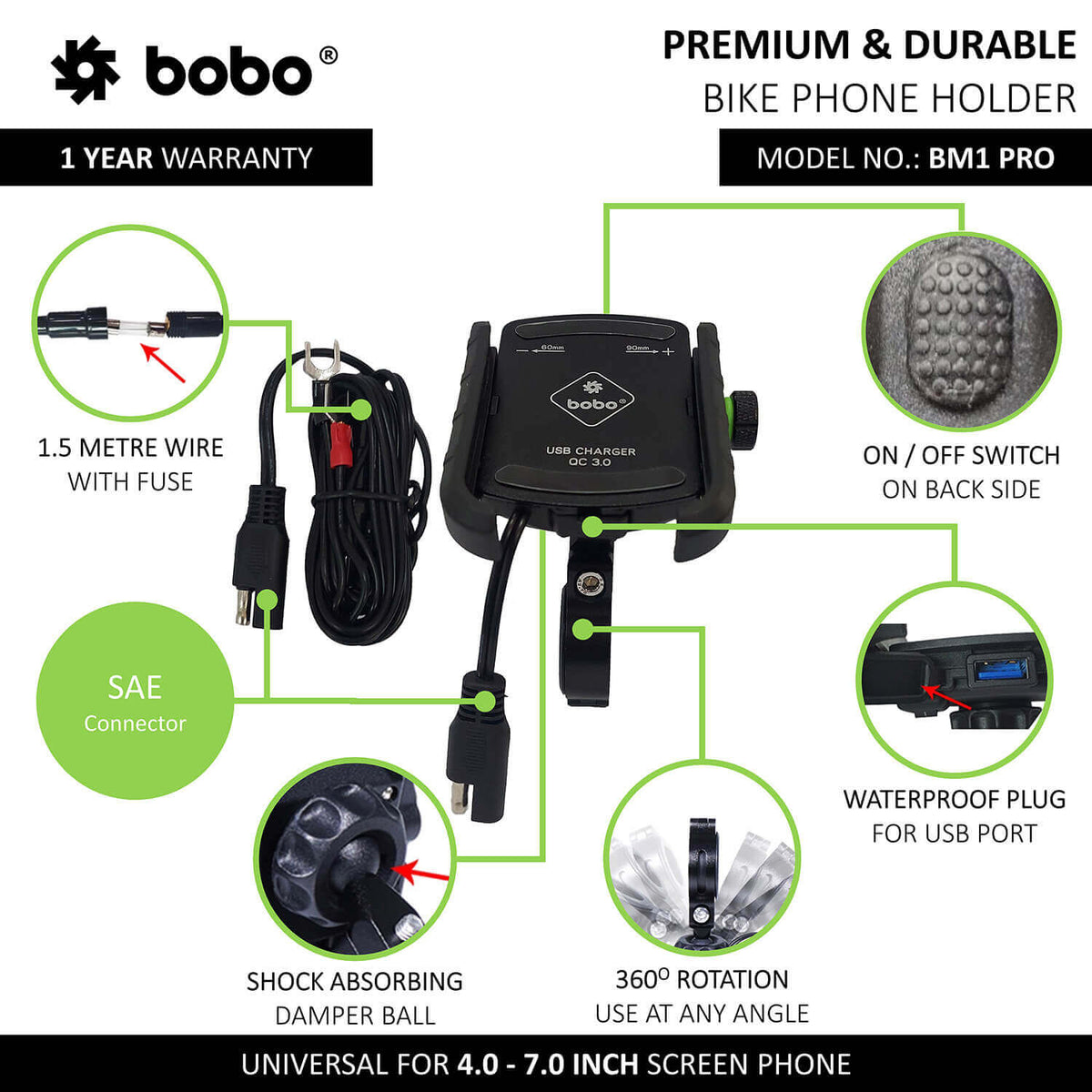 BOBO BM1 PRO Bike Phone Holder with USB Charger