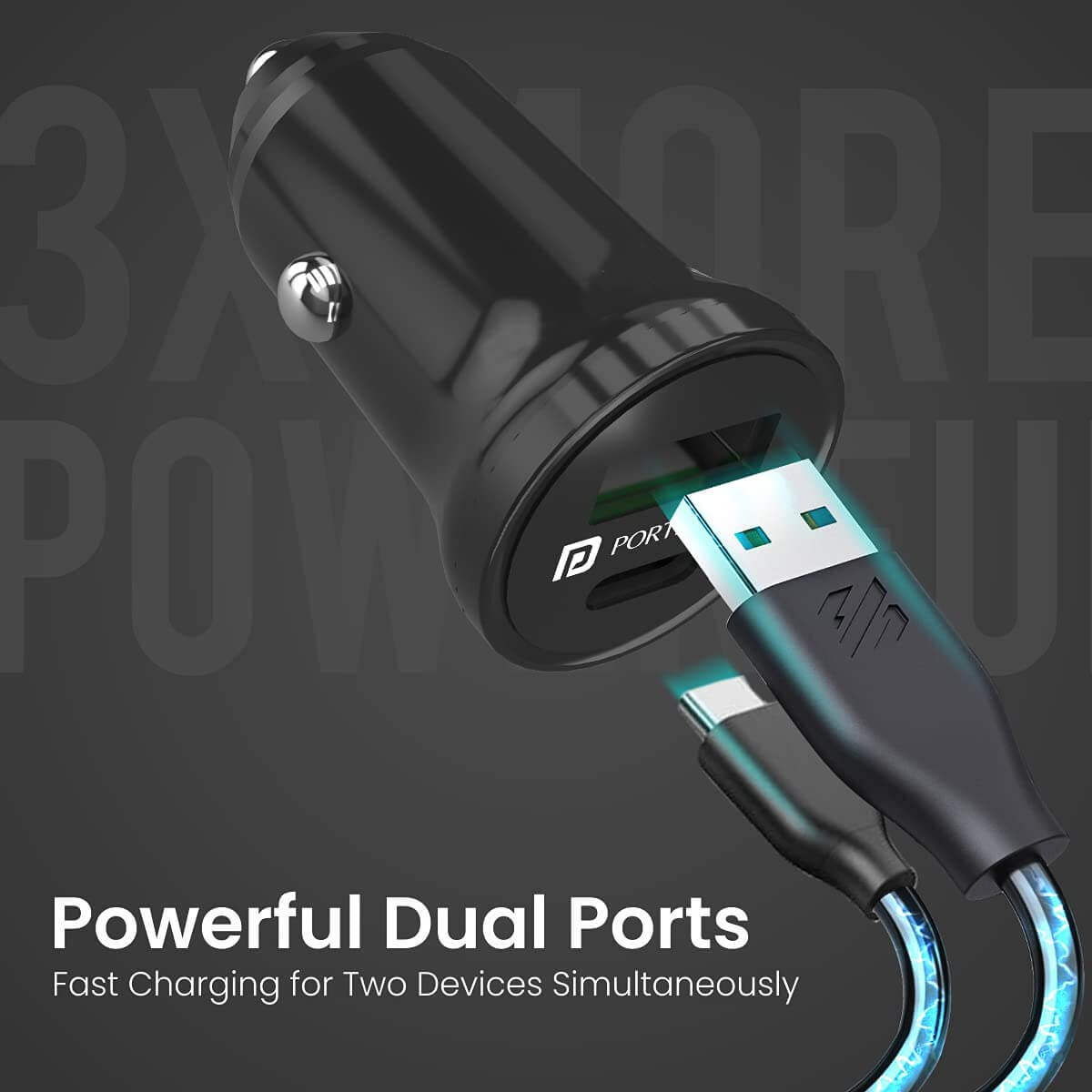Powerful Portronics Car Charger (Dual Output Ports)