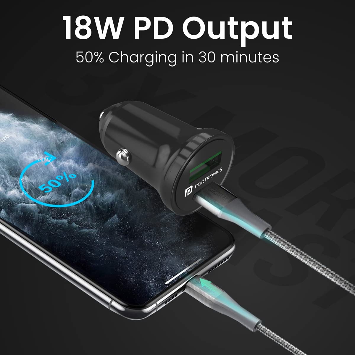 Powerful Portronics Car Charger (Dual Output Ports)